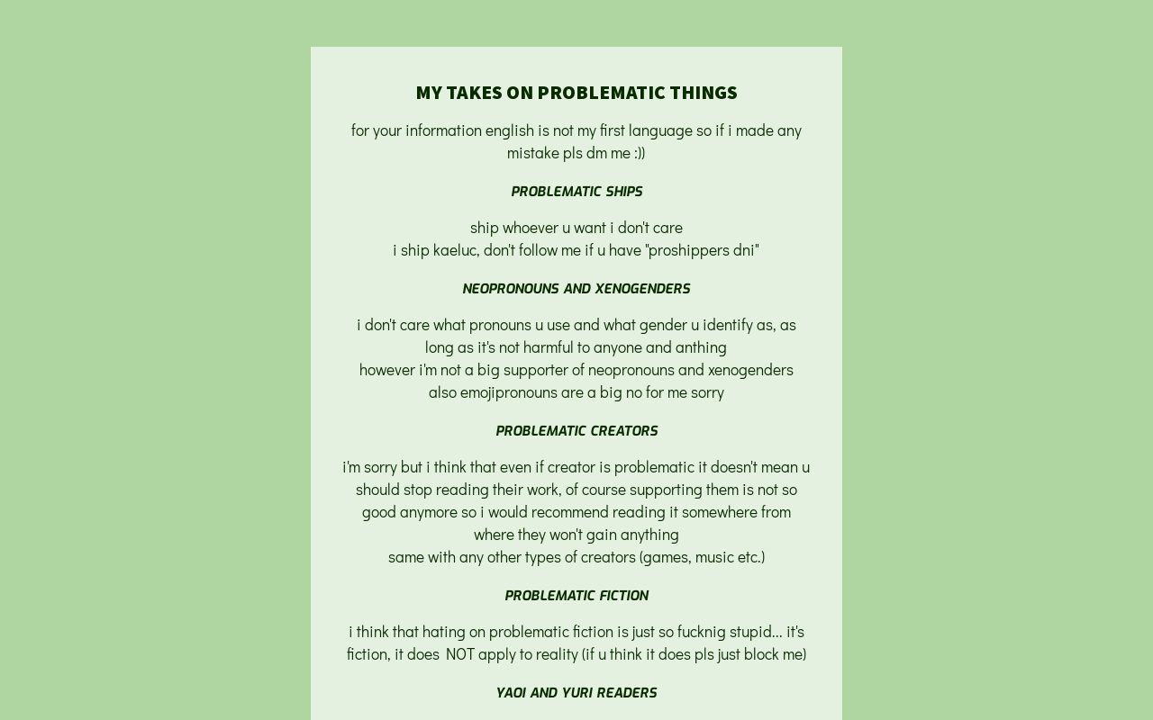 my takes on problematic things